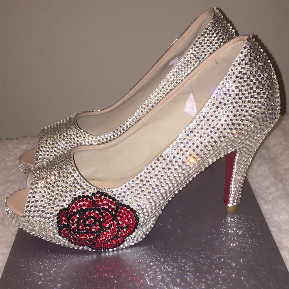 Shoes | Rose Crystal Peep Toe Sz 9 | Poshmark